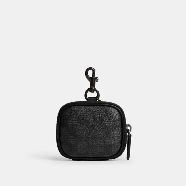 COACH Clip On Pouch In Signature Canvas - Charcoal