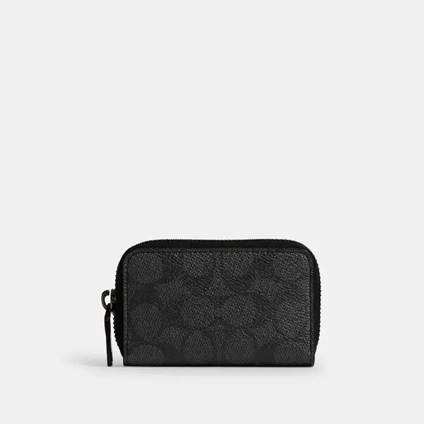 COACH Small Zip Around Card Case In Signature Canvas - Charcoal