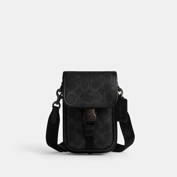 COACH League Phone Crossbody Bag In Signature Canvas - Black Signature