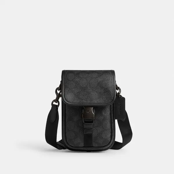COACH League Phone Crossbody Bag In Signature Canvas - Charcoal Signature