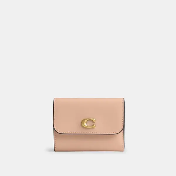 Coach Essential Card Holder Wallet In Colorblock - Brass/cream Multi