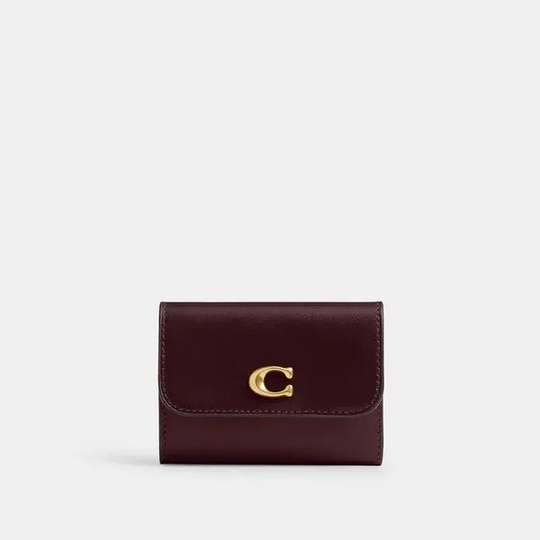 COACH® Essential Card Holder Wallet In Colorblock - Brass/merlot Multi
