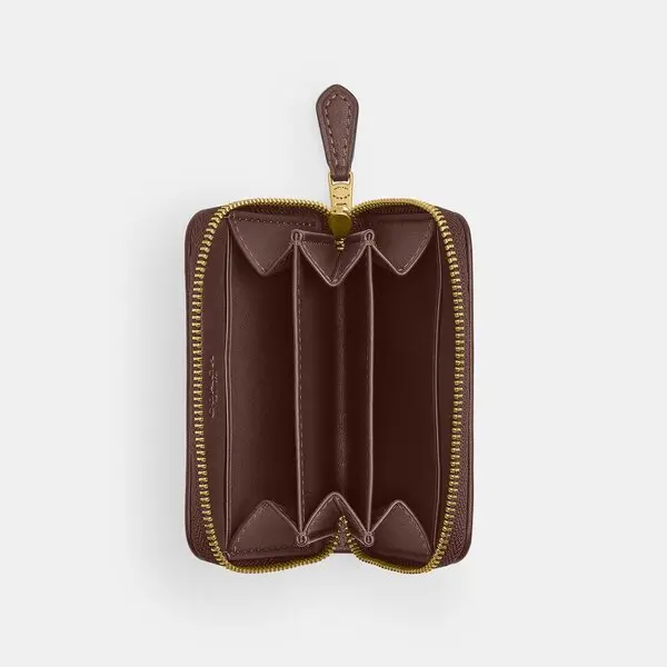 Coach Essential Small Zip Around Card Case In Signature Jacquard - Brass/oak Maple