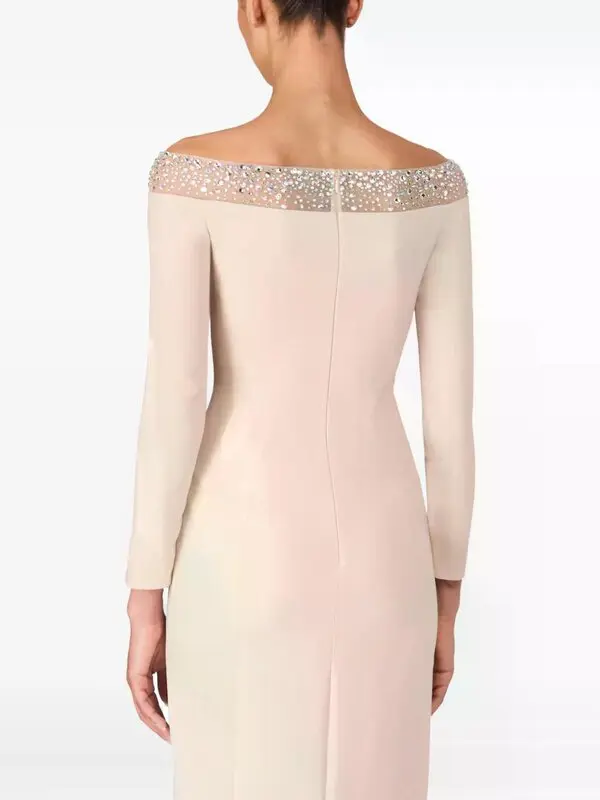 Jenny Packham Calypso Off-The-Shoulder Midi Dress - Neutrals | Editorialist