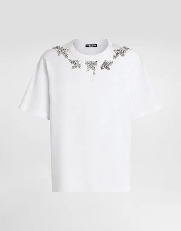 Dolce & Gabbana Cotton T-shirt With Embroidery And Brooch - White