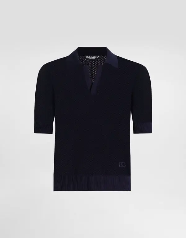 Dolce & Gabbana Micro-pattern Cotton Polo Shirt - Blue