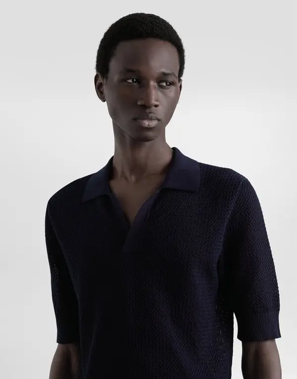 Dolce & Gabbana Micro-pattern Cotton Polo Shirt - Blue