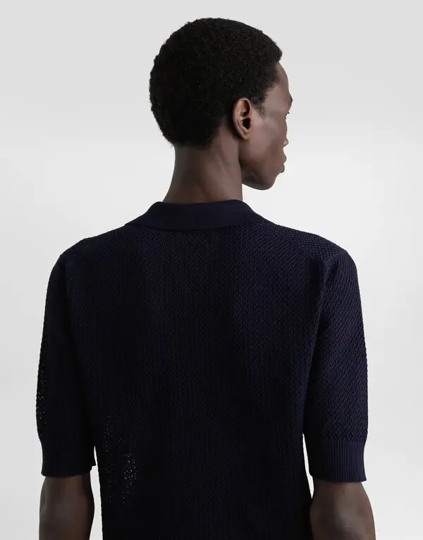 Dolce & Gabbana Micro-pattern Cotton Polo Shirt - Blue