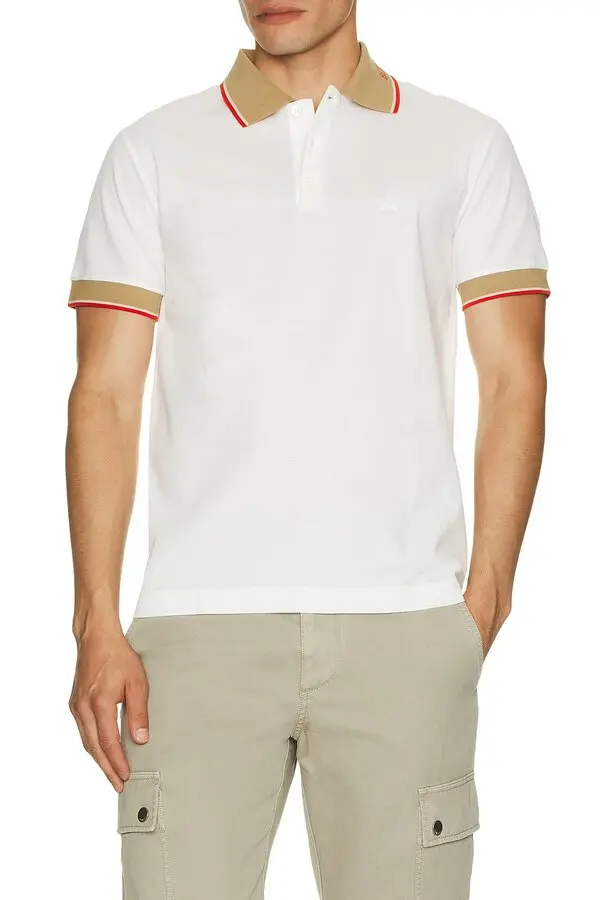 Burberry Collar Slim Fit Polo In White - Chalk