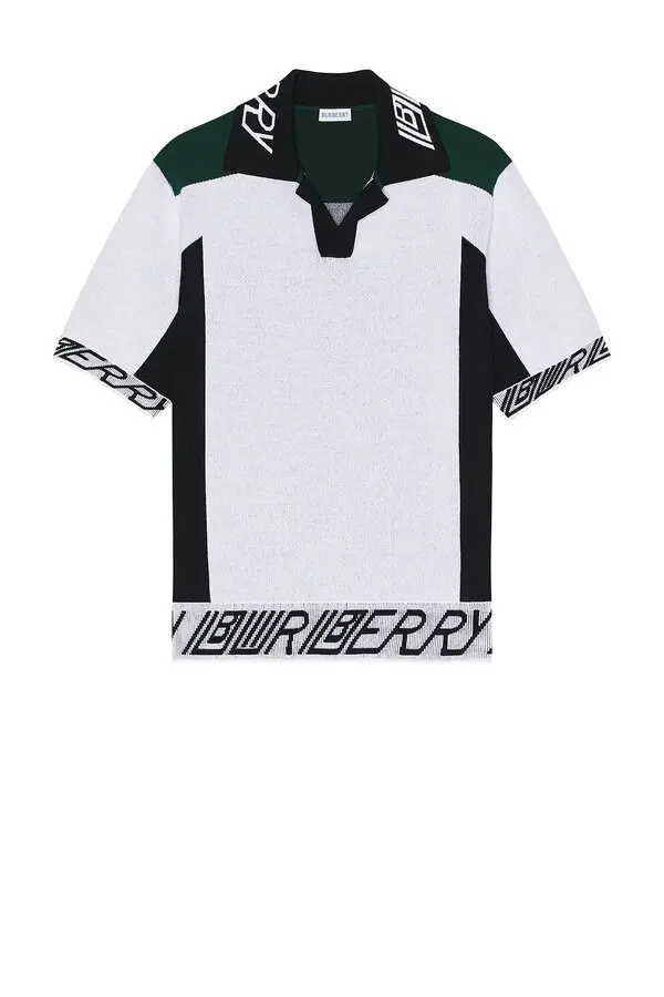 Burberry Football Script Polo In White,black - White  Black  & Green