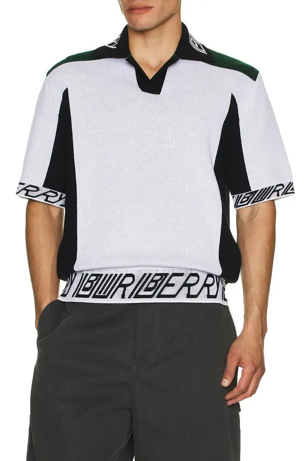 Burberry Football Script Polo In White,black