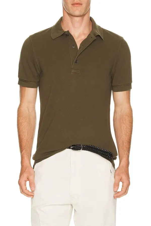 TOM FORD Lyocell Piquet Polo In Blue - Teak