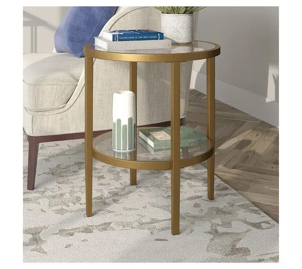 HUDSON&CANAL Hera 20 Wide Round Side Table With Glass Shelf - One-color
