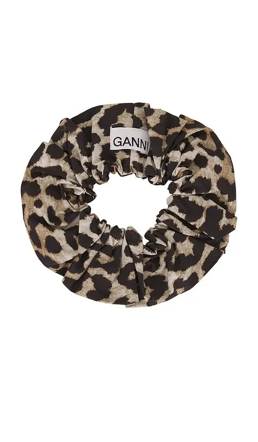GANNI Printed Cotton Scrunchie - Leopard