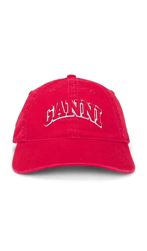 Ganni Washed Cotton Canvas Embroidered Cap - Fiery Red  display picture 1