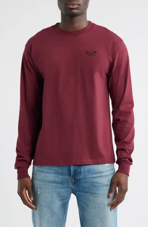 DARK SEAS Go-to Embroidered Long Sleeve T-shirt - Burgundy