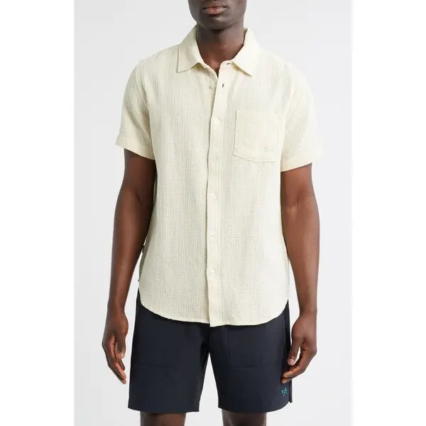 DARK SEAS Textured Short Sleeve Cotton Button-up Shirt - Antique