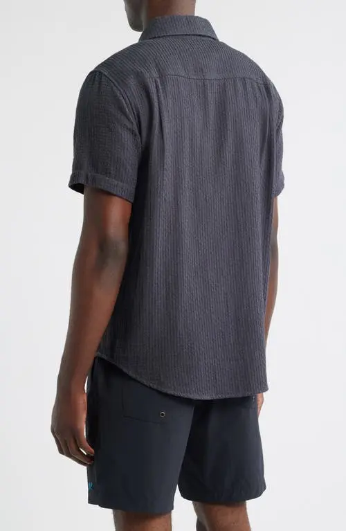 DARK SEAS Textured Short Sleeve Cotton Button-up Shirt - Black