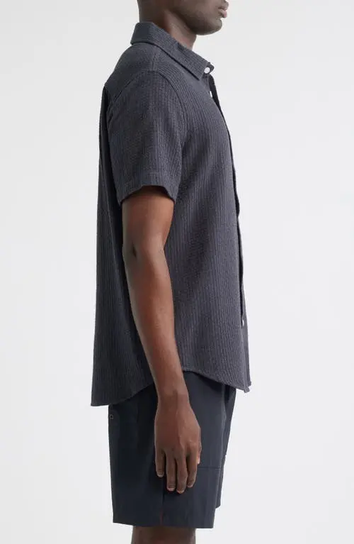 DARK SEAS Textured Short Sleeve Cotton Button-up Shirt - Black