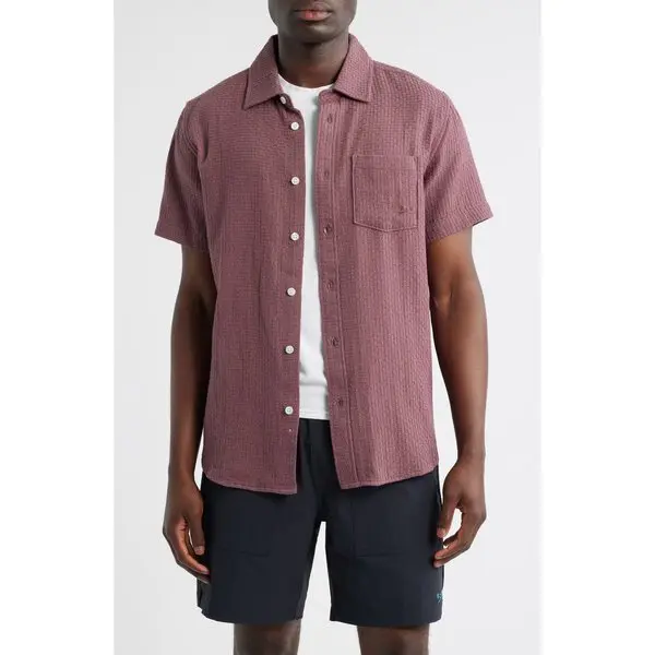 DARK SEAS Textured Short Sleeve Cotton Button-up Shirt - Rose