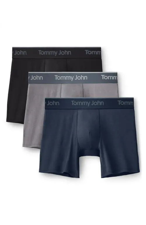 Tommy John 3-pack Second Skin 6-inch Stretch Modal Boxer Briefs - Black/ Medium Grey/ Blues