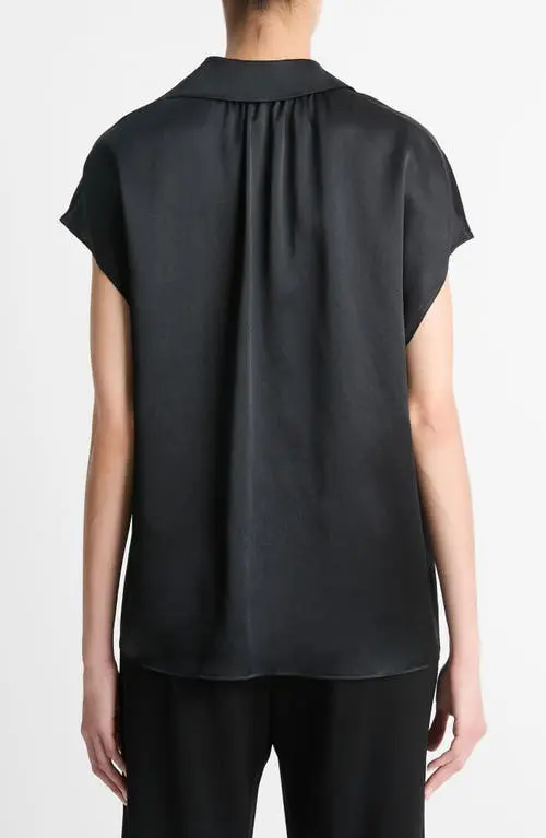 Vince Cap Sleeve Silk Button-up Shirt - Black