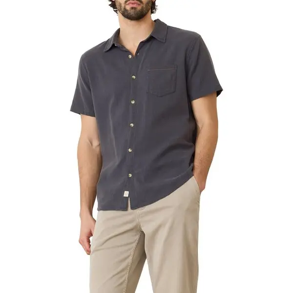 Marine Layer Classic Solid Short Sleeve Stretch Cotton Selvage Button-up Shirt