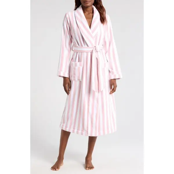 Nordstrom Stripe Hydrocotton Terry Robe - Pink Peachskin- White Stripe