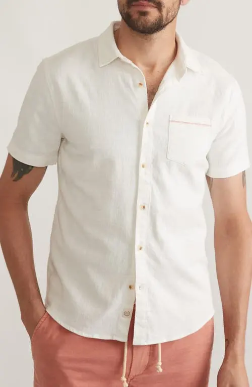 Marine Layer Classic Solid Short Sleeve Stretch Cotton Selvage Button-up Shirt - Natural