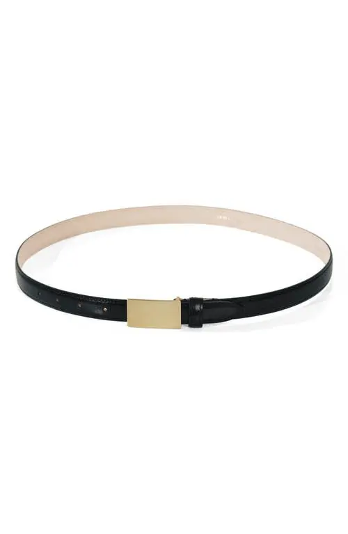 DEHANCHE Signet Plaque Buckle Leather Belt - Black/ Brushed Gold