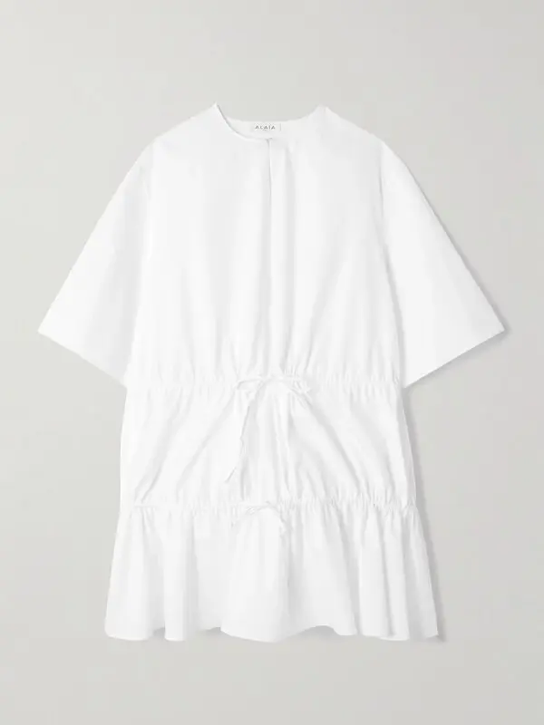 Alaïa Gathered Cotton-poplin Mini Dress - White