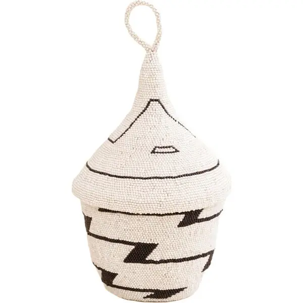 INDEGO AFRICA Zig Zag Beaded Peace Basket - White And Black