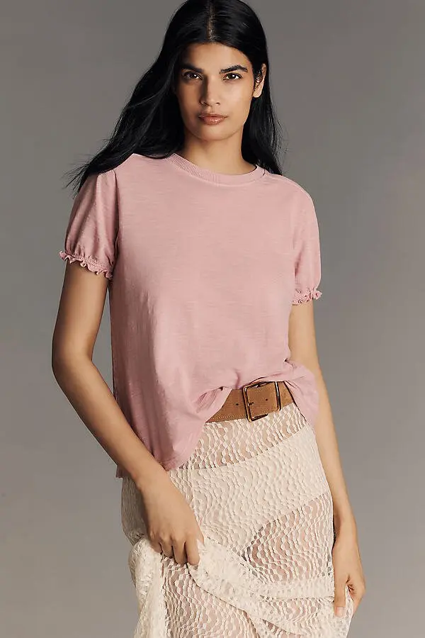 PILCRO Bennie Puff-sleeve Crew-neck T-shirt - Lilac Storm