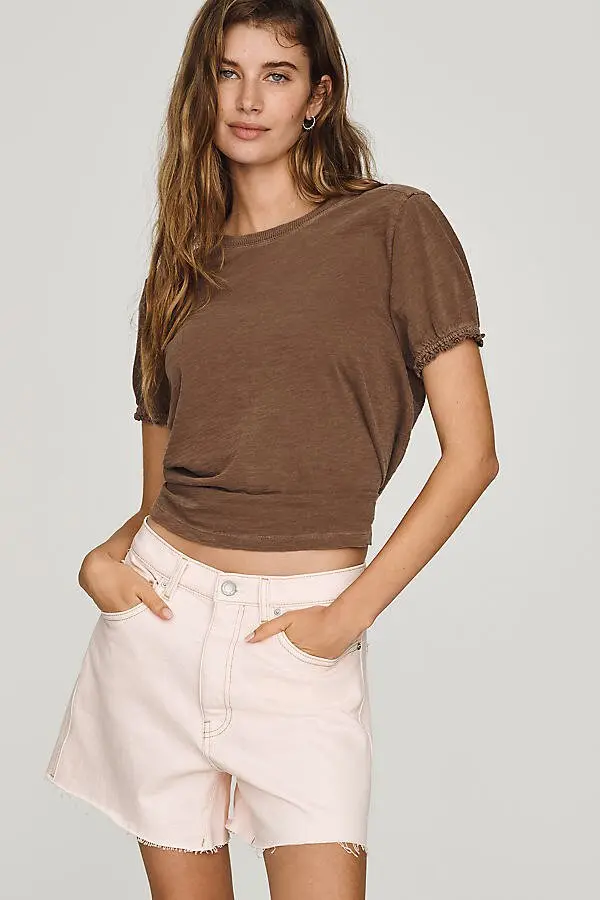 PILCRO Bennie Cotton Puff Sleeve T-shirt - Root Beer