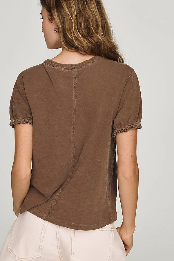 PILCRO Bennie Cotton Puff Sleeve T-shirt - Root Beer