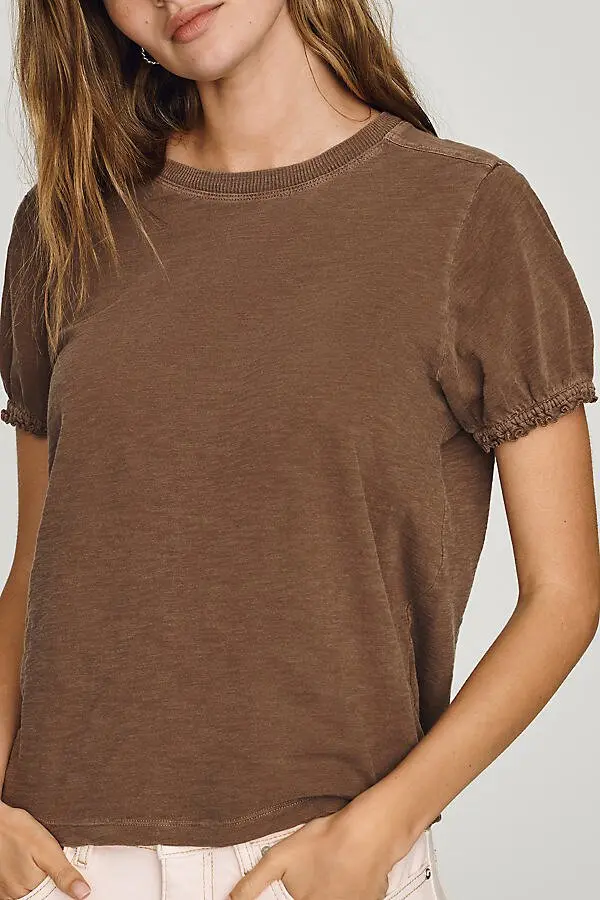 PILCRO Bennie Cotton Puff Sleeve T-shirt - Root Beer