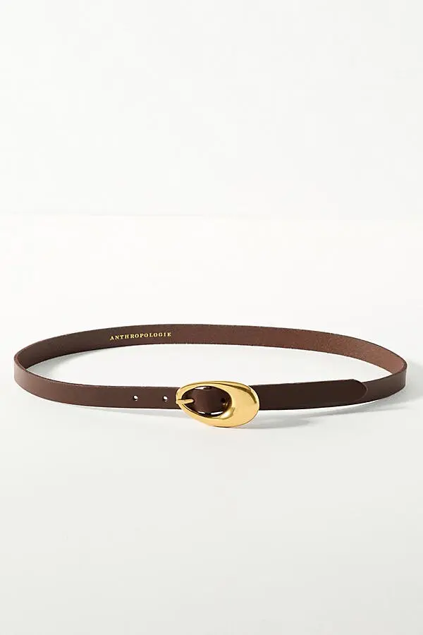 Anthropologie Skinny Buckle Belt - Brown & Gold