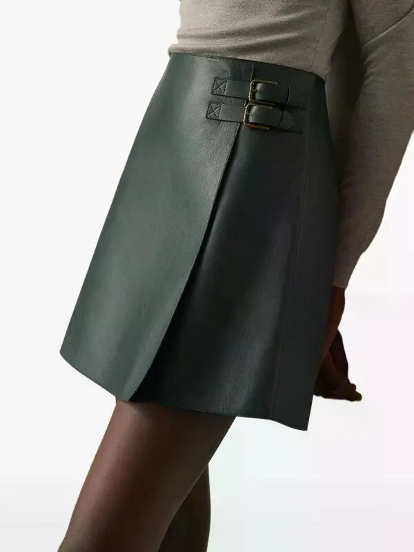 Ralph Lauren Leather Wrap Miniskirt With Double Buckle Detail