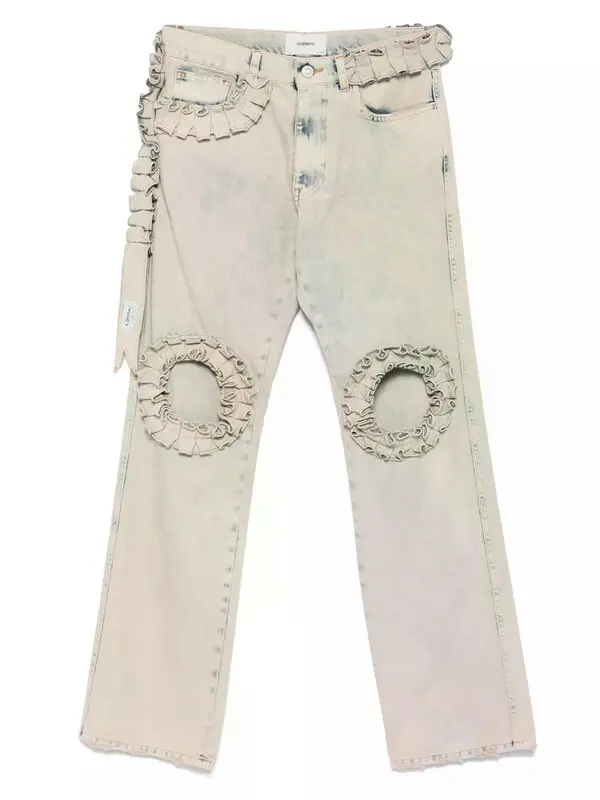 Coperni Ruffle-detail Boyfriend Jeans - Neutrals