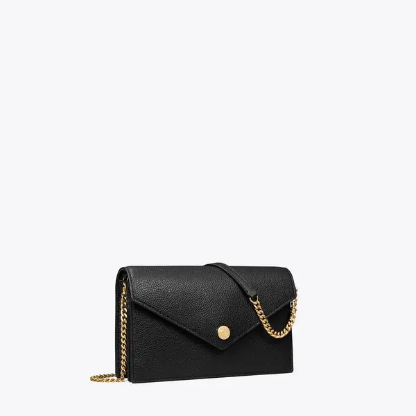 Tory Burch Pebble Envelope Chain Wallet - Black