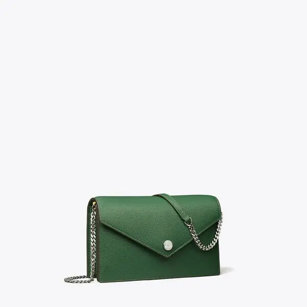 Tory Burch Pebble Envelope Chain Wallet - Dark Kale