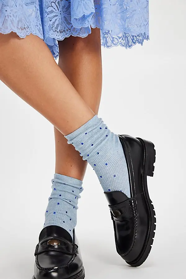 Free People Embellished Crew Socks - Blue