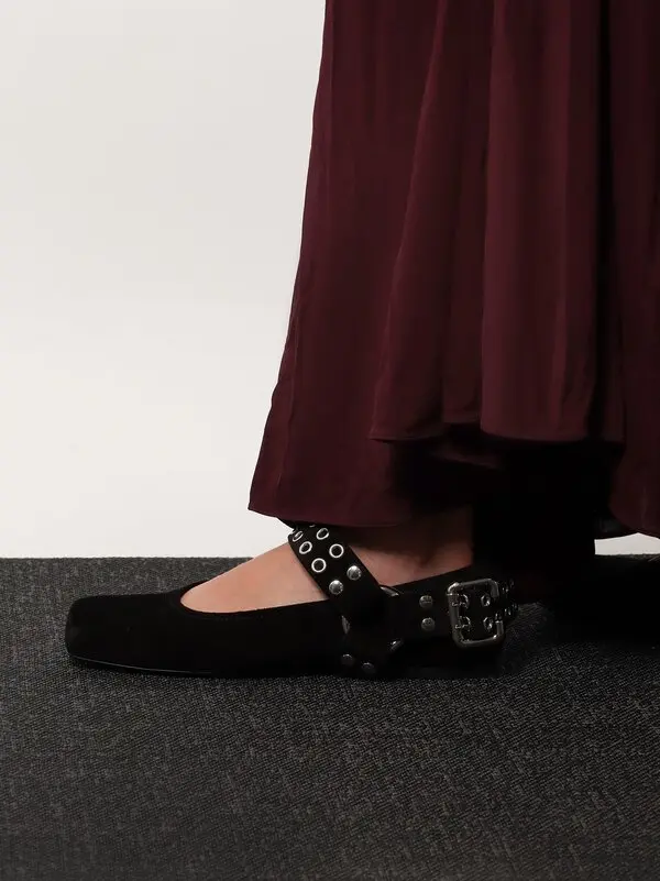 Alaïa Suede Biker Flat - Black