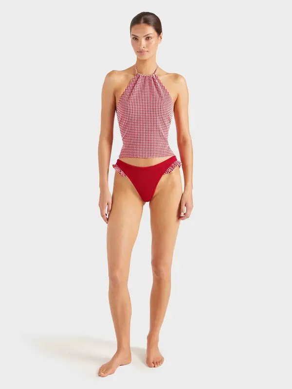 Hunza G Gingham Seersucker Halter Top - Red Gingham