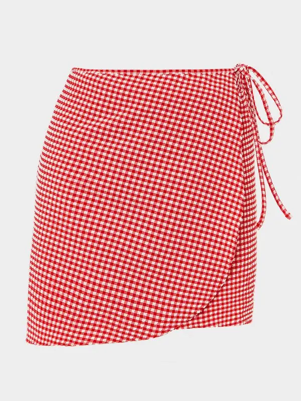 Hunza G Gingham Seersucker Short Sarong - Gingham Red