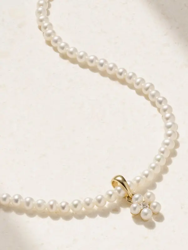 Mizuki 14-karat Pearl And Diamond Pendant Necklace - Gold