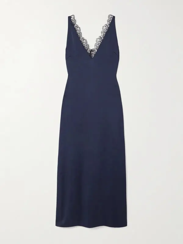 Stella McCartney Lace-trimmed Satin Midi Dress - Blue