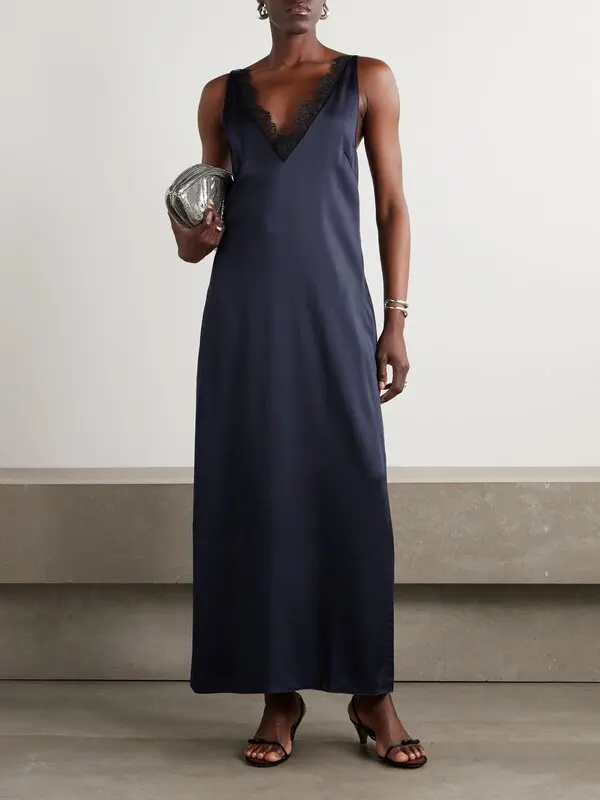 Stella McCartney Lace-trimmed Satin Midi Dress - Blue