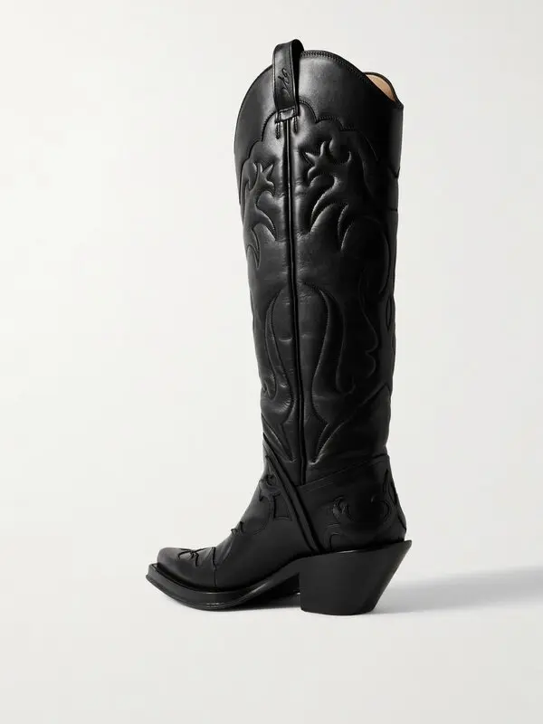 Gabriela Hearst Capitana Embroidered Leather Knee Boots - Black