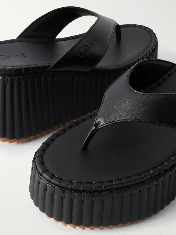 Chloé Nama Leather Platform Flip Flops - Black